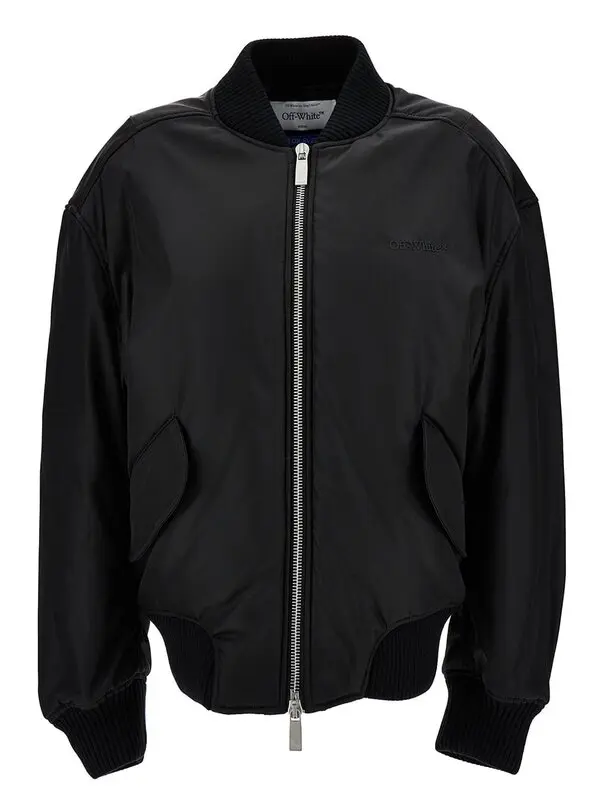 Off-White Blak Bomber Jacket With Tonal Logo Embroidery In Nylon - Multicolor