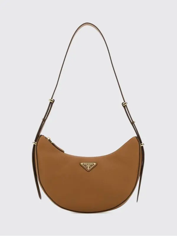 Prada Leather Bag With Triangle Logo - Brown