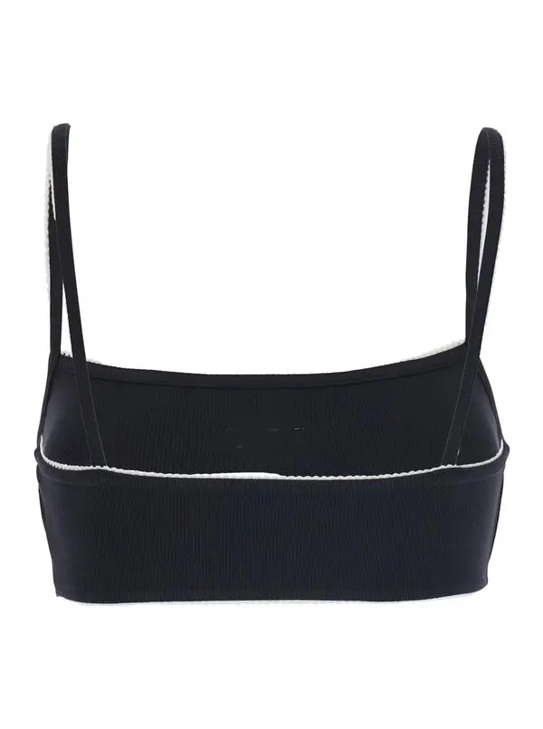 MARINE SERRE Black Sports Bra With Square Neckline And Logo Patch On The Front In Stretch Cotton For - Multicolor