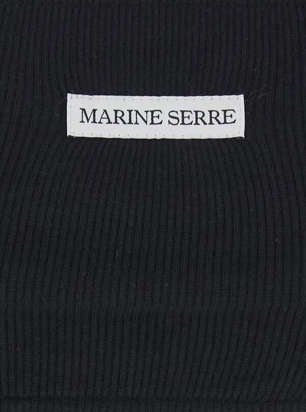 MARINE SERRE Black Sports Bra With Square Neckline And Logo Patch On The Front In Stretch Cotton For - Multicolor
