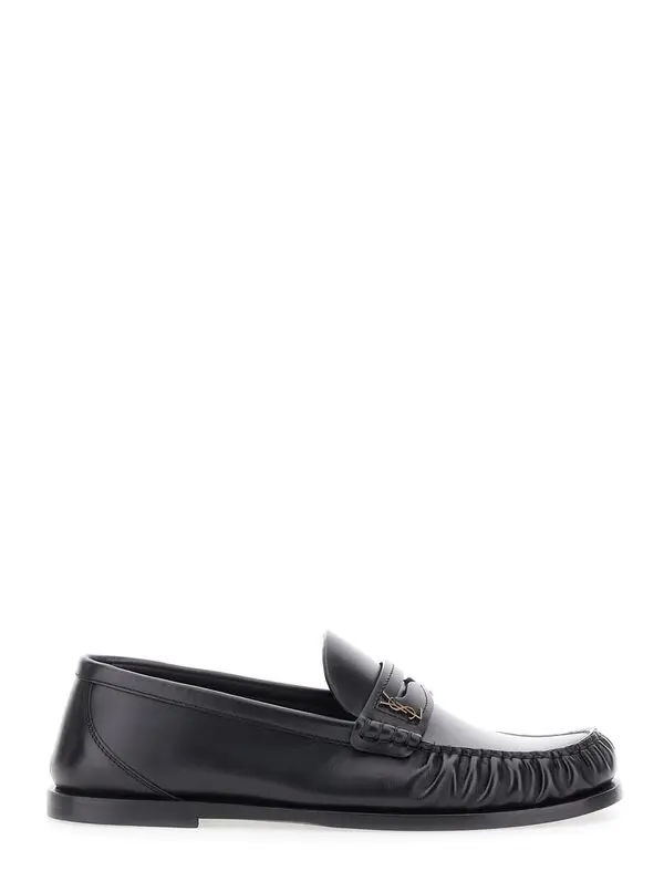 Saint Laurent Loafers 'laurent' With Cassandre Plate In Black Leather For - Multicolor