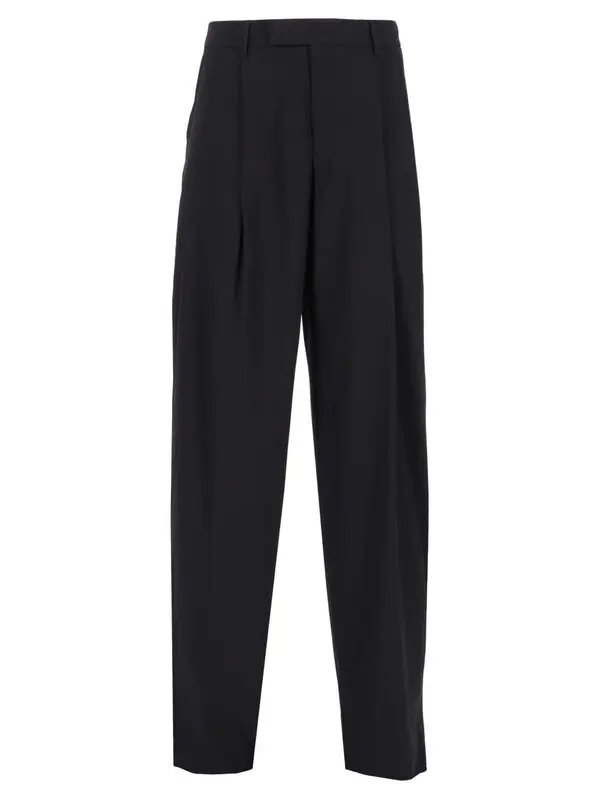 Giorgio Armani Virgin Wool Crepe Oversized Trousers - Blue