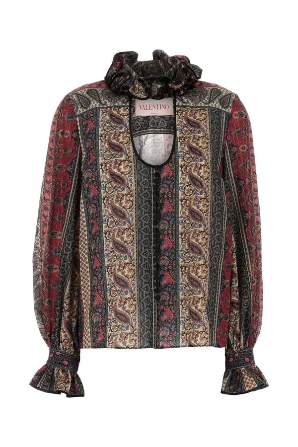 Valentino Garavani Printed Cotton Blend Blouse