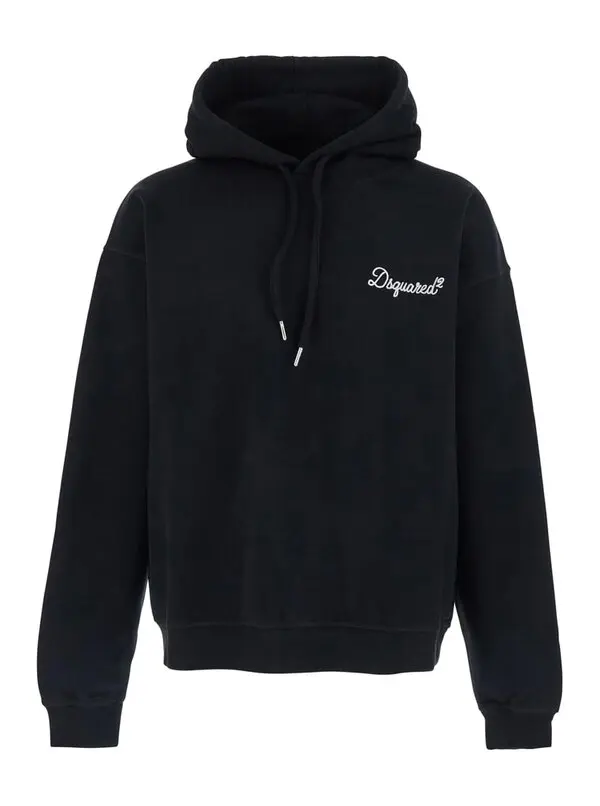 Dsquared2 Hoodie With Drawstring And Lettering Logo On The Front In Cotton For - Black