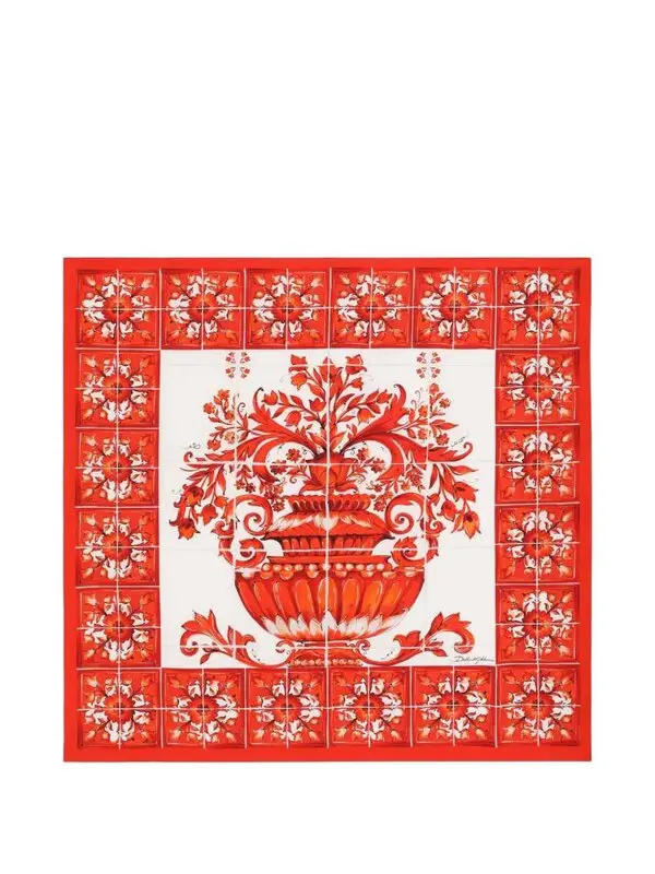 Dolce & Gabbana Silk Twill Scarf With Majolica Print, 90 X 90 Cm - Multicolor