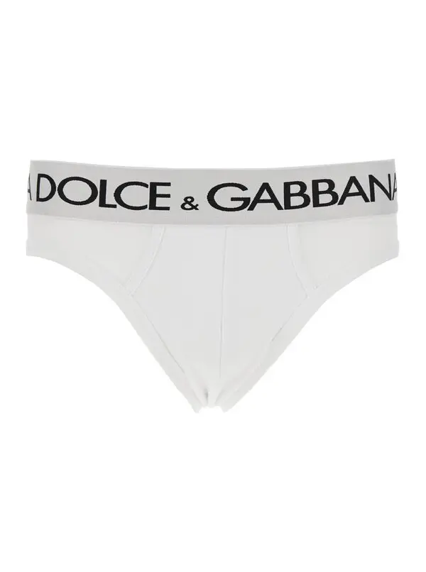 Dolce & Gabbana White Briefs With Elastic Waist And Logo Lettering In Cotton - Multicolor