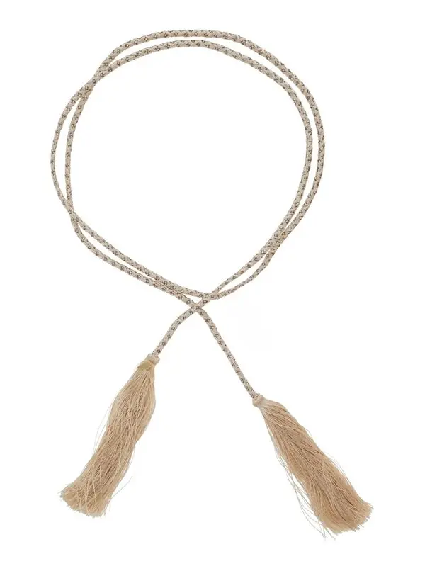 FORTE_FORTE Crystal And Fabric Tassel Rope Belt - Brown