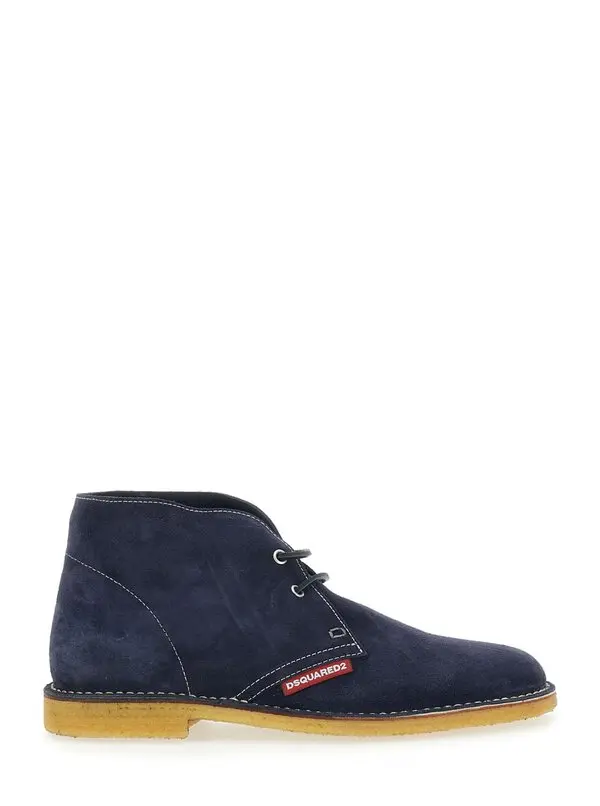 Dsquared2 Blue Lace-up With Logo Patch On The Side And Contrast Stitching In Suede For - Multicolor