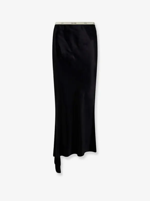 Celine Viscose Satin Midi Skirt - Black