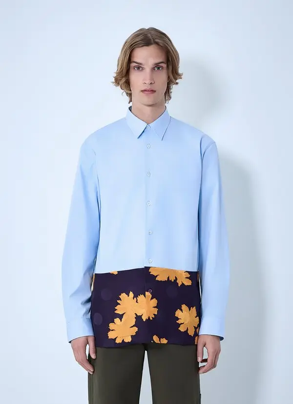 Dries Van Noten Contrast Cotton Shirt - Blue