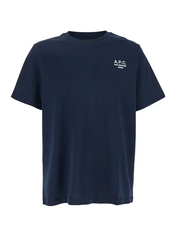 A.p.c. Blue Crew Neck T-shirt With Embroidered Logo On Front For - Multicolor