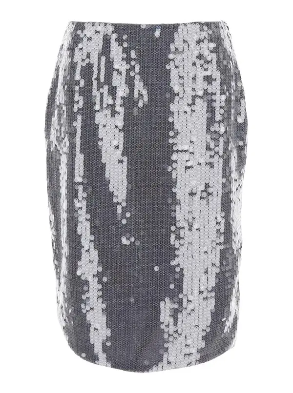 ROTATE BY BIRGER CHRISTENSEN Grey Skirt With All-over Sequins In Tech Fabric - Multicolor