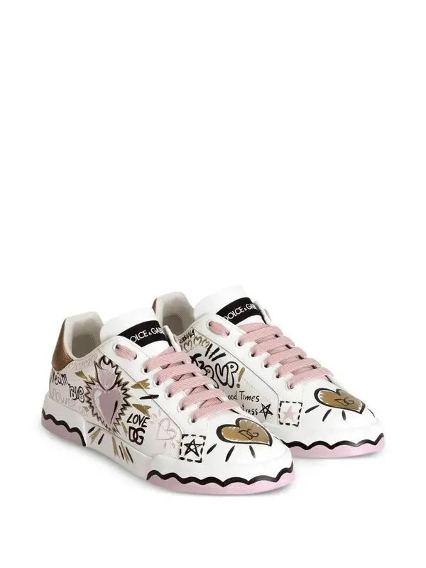 Dolce & Gabbana Portofino Printed Sneakers - White