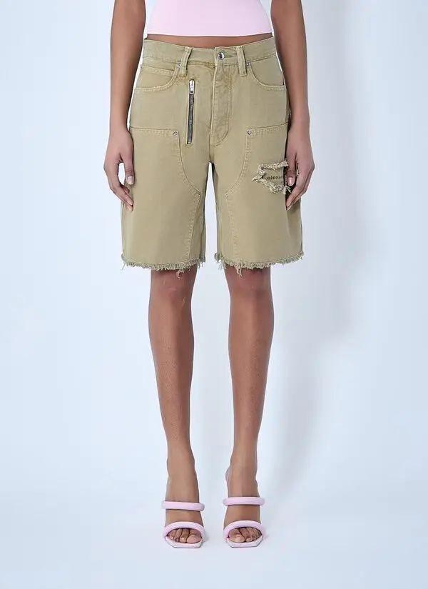 Alexander Wang Frayed Hem Denim Shorts - Cream