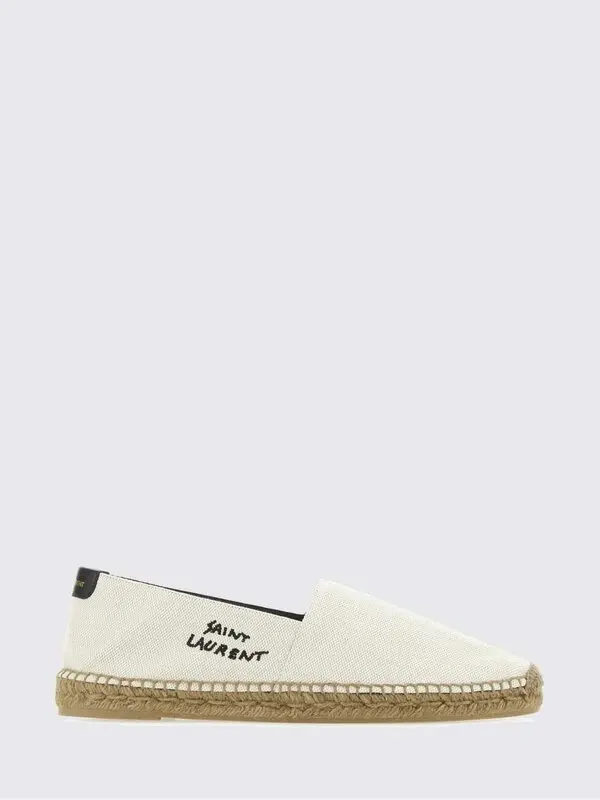 Saint Laurent Classic Espadrilles In Linen And Cotton Canvas With Embroidered Logo - White