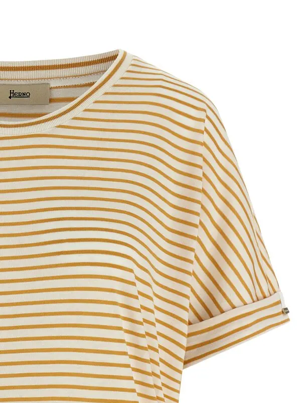 Herno Striped Lyocell And Cotton Blend T-shirt - Yellow