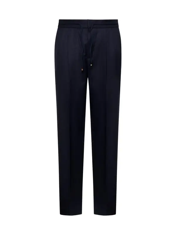 Brunello Cucinelli Blue Virgin Wool Drawstring Trousers