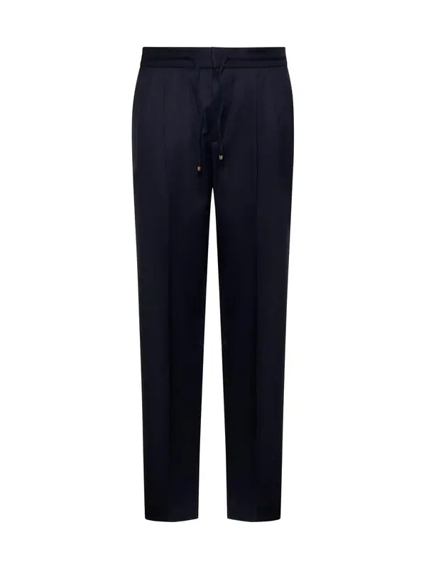 Brunello Cucinelli Blue Virgin Wool Drawstring Trousers - Multicolor
