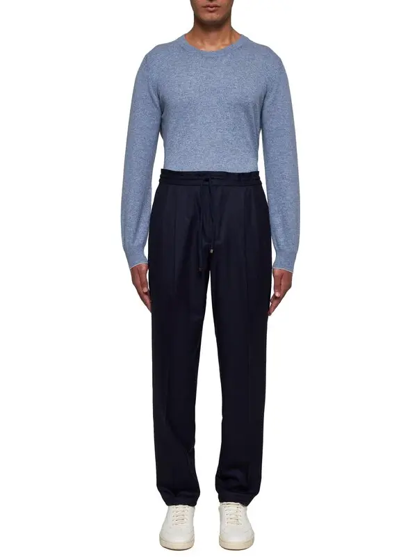 Brunello Cucinelli Blue Virgin Wool Drawstring Trousers - Multicolor