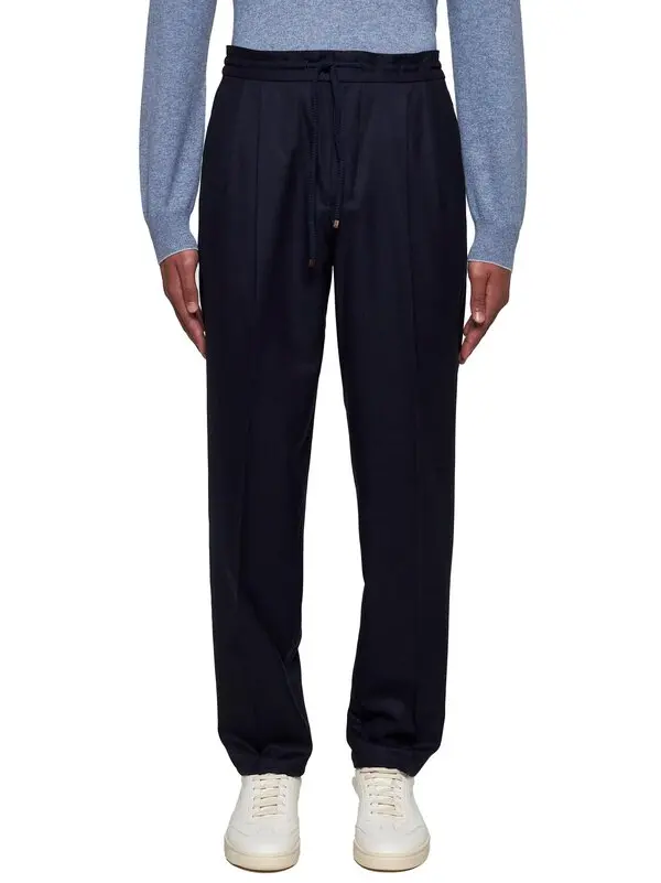 Brunello Cucinelli Blue Virgin Wool Drawstring Trousers - Multicolor