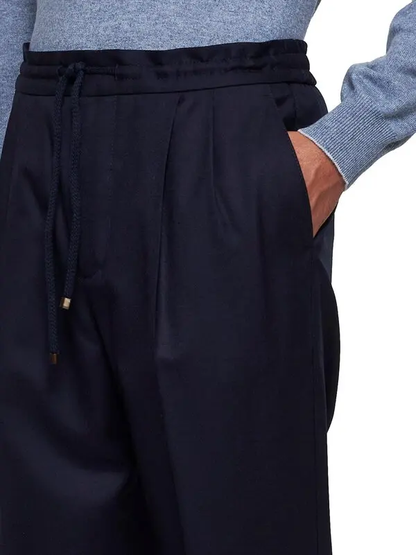 Brunello Cucinelli Blue Virgin Wool Drawstring Trousers - Multicolor