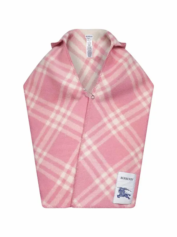 Burberry Pink Check Wool Hooded Scarf - Multicolor