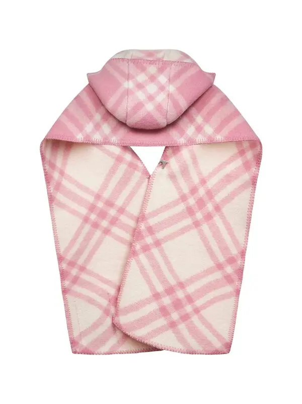 Burberry Pink Check Wool Hooded Scarf - Multicolor