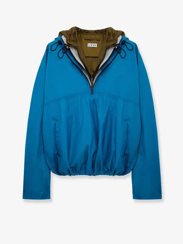 Loewe Anorak Technical Fabric Windbreaker With Embroidered Anagram Logo - Blue