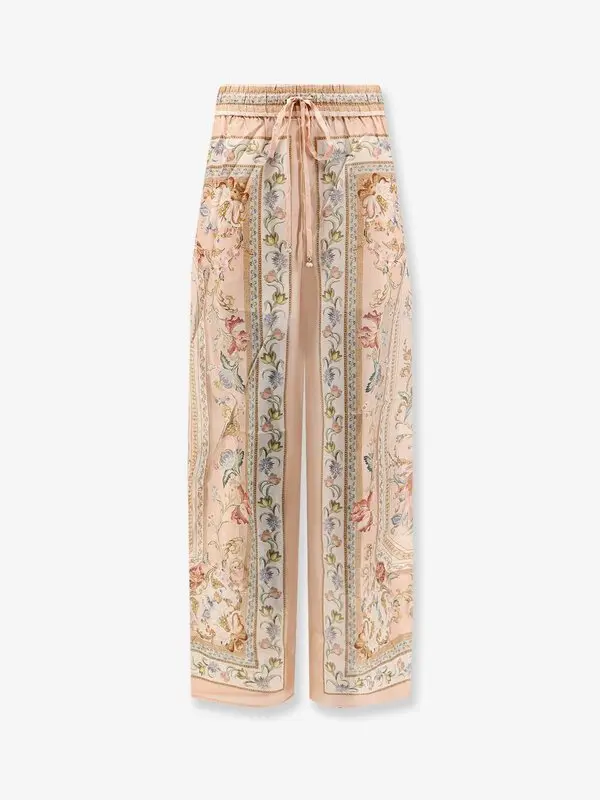Zimmermann Roselight Silk Trousers With Pink Tapestry Floral Print - Multicolor