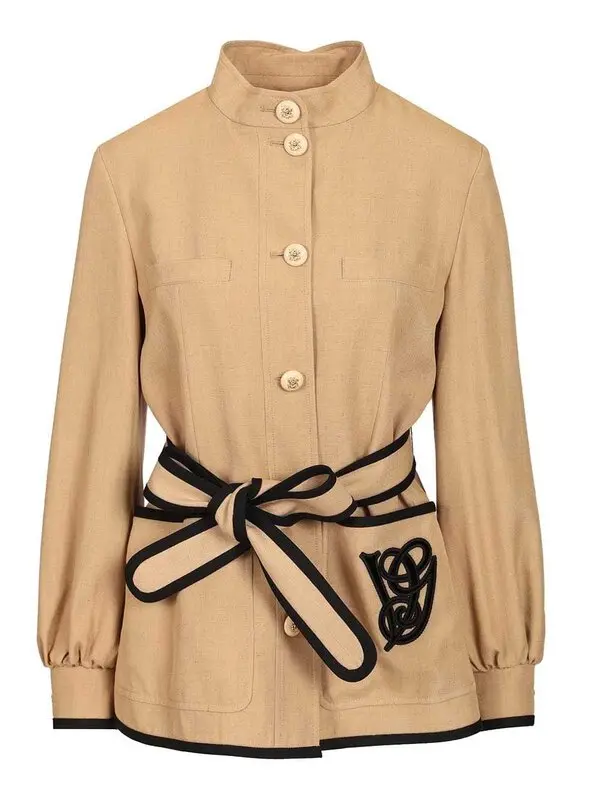 Valentino Garavani Embroidered Twill Jacket With Belt - Cream
