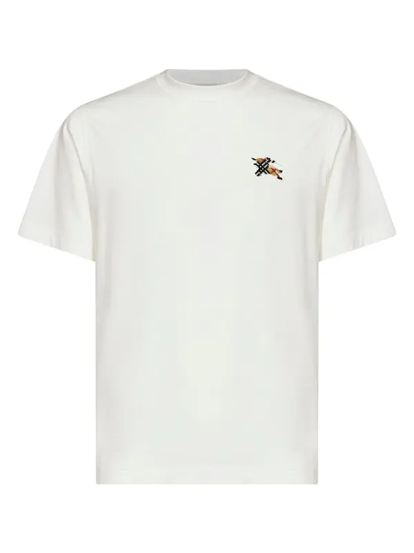 Burberry Chalk White Cotton T-shirt With Knight Patch