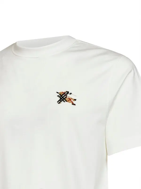 Burberry Chalk White Cotton T-shirt With Knight Patch