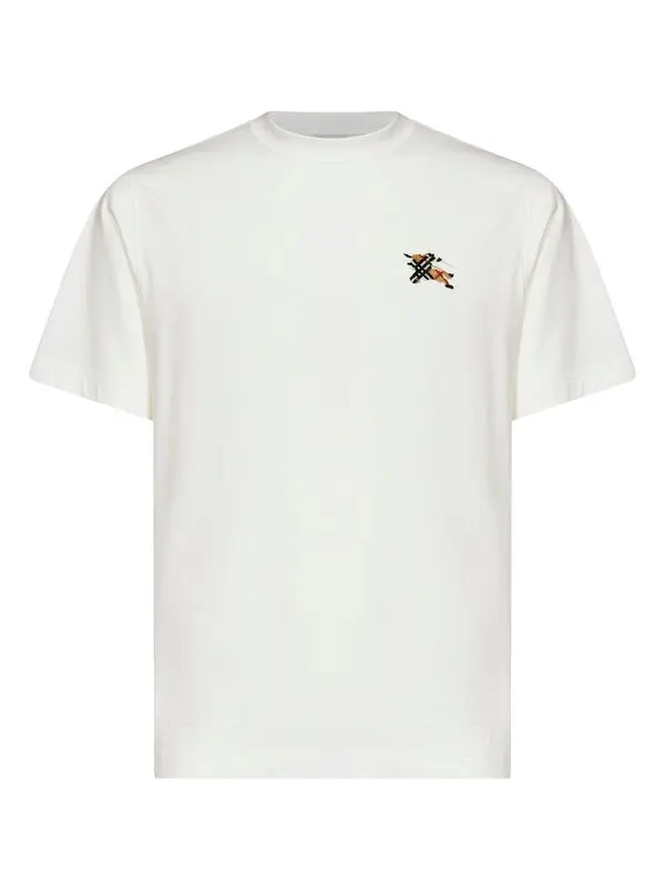 Burberry Chalk White Cotton T-shirt With Knight Patch - Multicolor