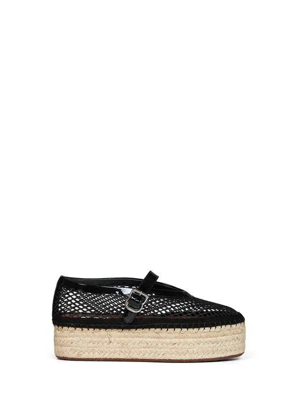 Alaïa Black Fishnet And Patent Leather Wedge Espadrilles - Multicolor