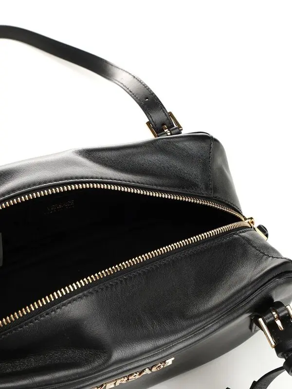 Versace Tag Bowling Bag In Nappa Leather - Black