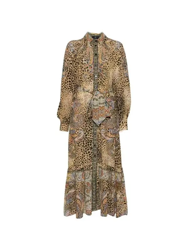 Etro Midi Dress With Paisley Animal Print - Brown