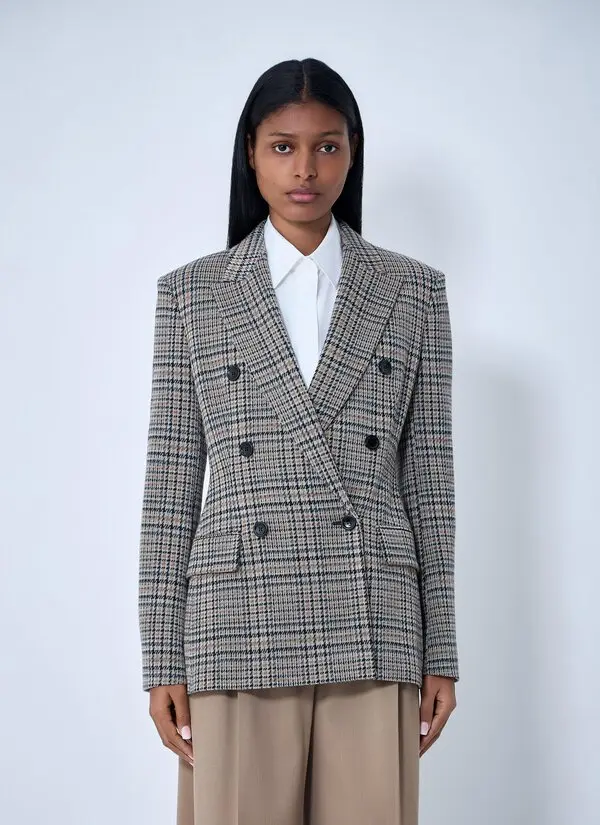 Max Mara Checked Wool Blend Double-breasted Blazer - Gray