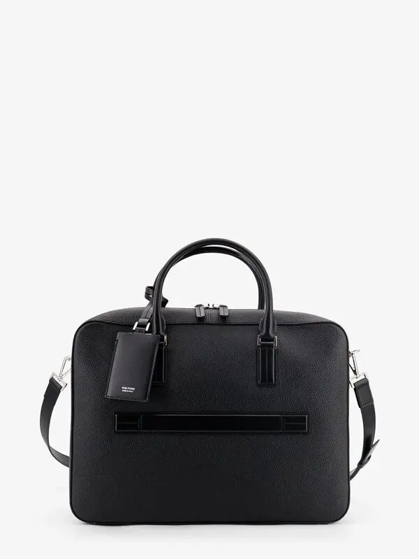 TOM FORD Leather Work Bag With Front Lettering Logo - Black