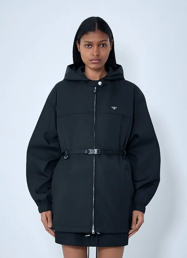 Prada Re-nylon Hooded Belted Anorak Jacket