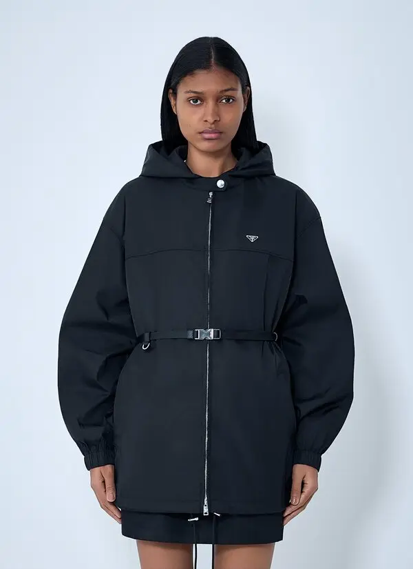 Prada Re-nylon Hooded Belted Anorak Jacket - Black