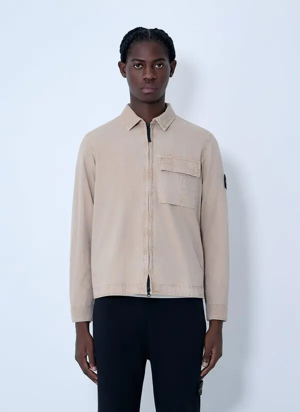 Stone Island Logo Patch Overshirt - Cream