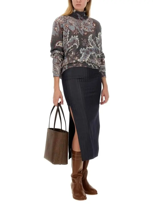 Etro Wool Blend Pencil Skirt - Gray