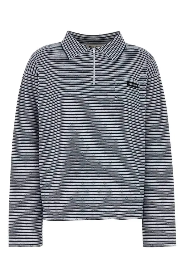 Miu Miu Embroidered Cotton Blend Polo Shirt - Multicolor