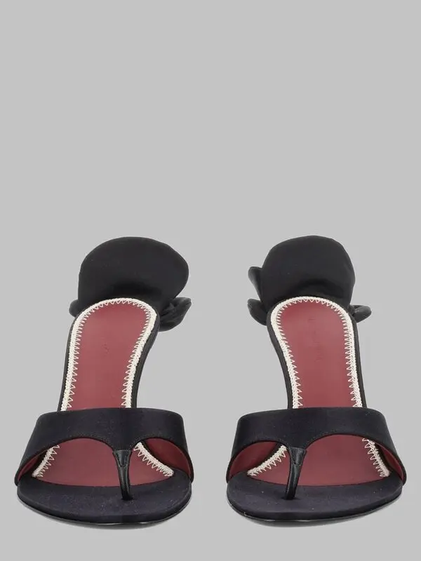 Magda Butrym Satin Thong Sandal With Floral Detailing - Black