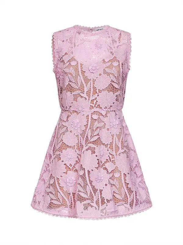 SELF-PORTRAIT Pink Macramé Lace Mini Dress