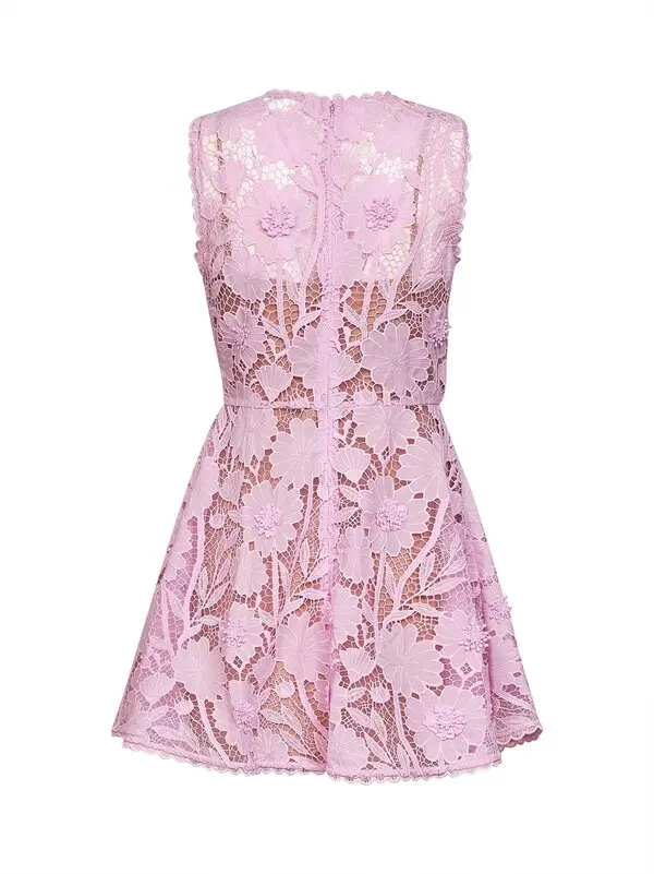 SELF-PORTRAIT Pink Macramé Lace Mini Dress