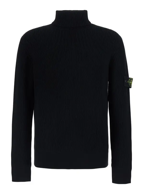 Stone Island High Collar Wool Sweater - Black