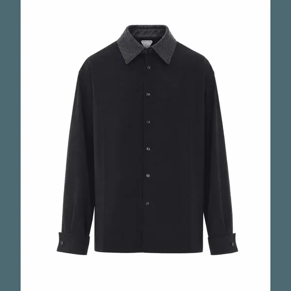 Bottega Veneta Shirt With Intrecciato Detail Collar - Black