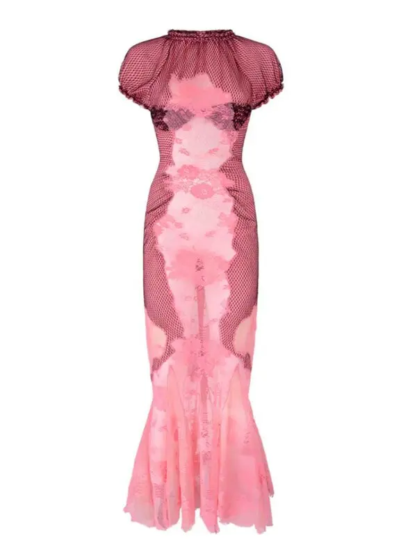 Attico Pink Lace Midi Dress - Multicolor