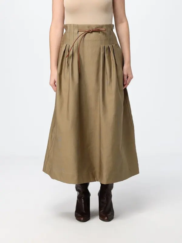 Max Mara A-line High-waisted Midi Cotton Skirt With Drawstring - Brown